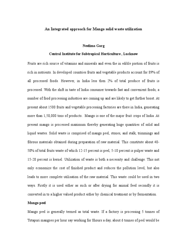 An Integrated Approach For Mango Solid Waste Utilization | PDF | Mango ...
