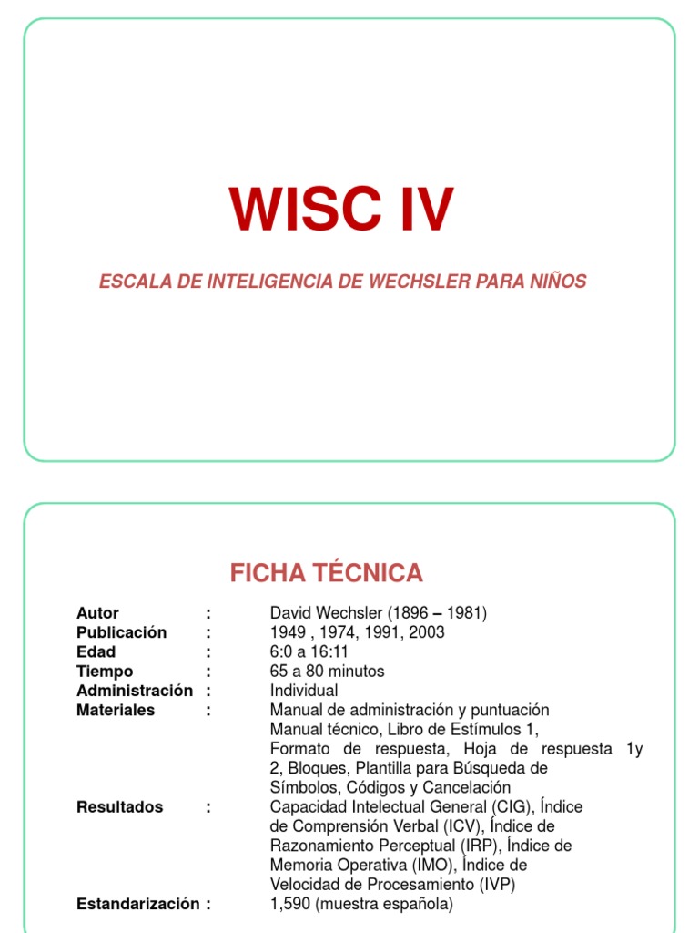 WISC IV, Descripción | Matriz (Matemáticas) | Cognición