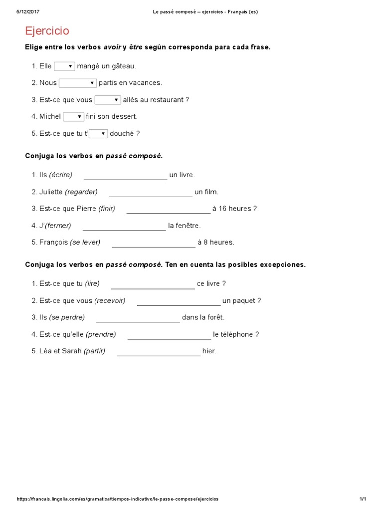 Le passé composé – ejercicios - Français (es).pdf