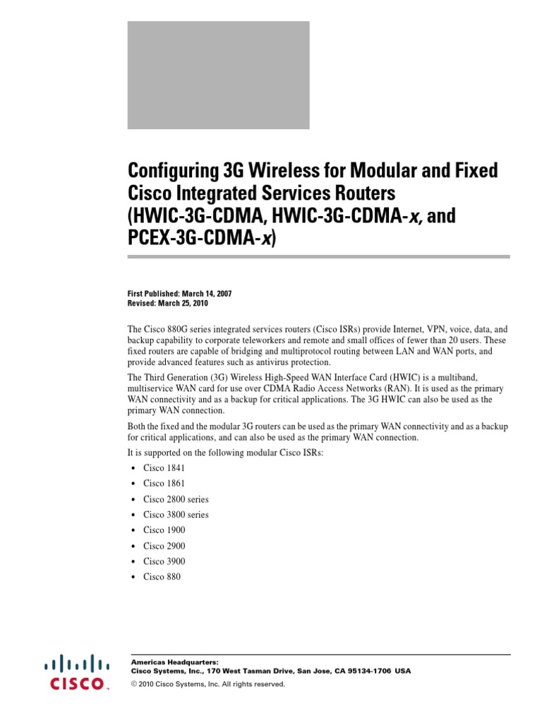 Configuring 3G Wireless For Modular and Fixed Cisco Integrated Services ...