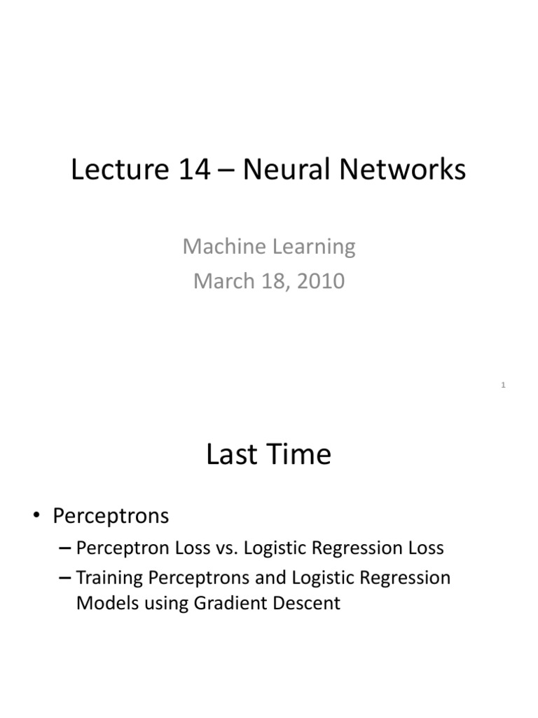 Lecture 14 Neural Networks Machine Learning March 18 2010 Pdf Artificial Neural Network