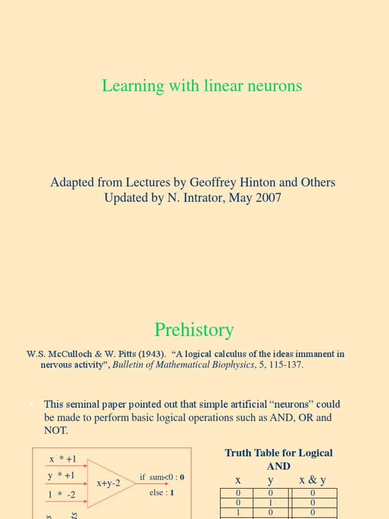 Learning With Linear Neurons: Adapted From Lectures by Geoffrey Hinton and Others Updated by N ...
