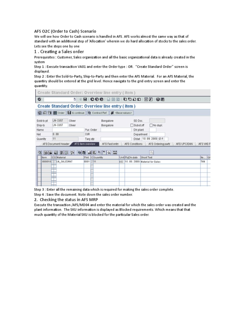 AFS O2C Qucik Steps | PDF | Delivery (Commerce) | Stocks