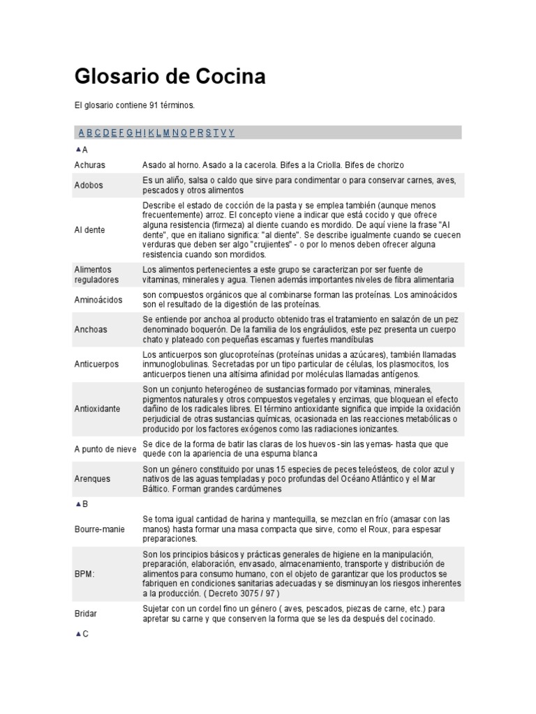 Glosario de Cocina | PDF | Salsa | Alimentos