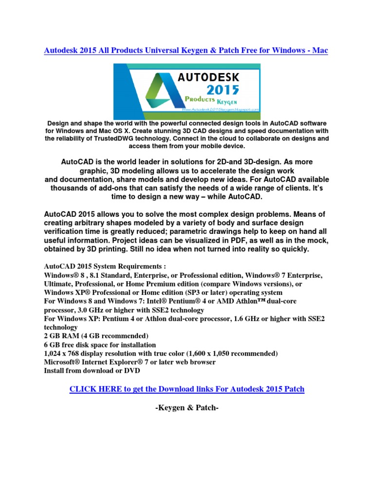 Autodesk 2015 All Products Universal Keygen | PDF | Auto Cad | 3 D Modeling