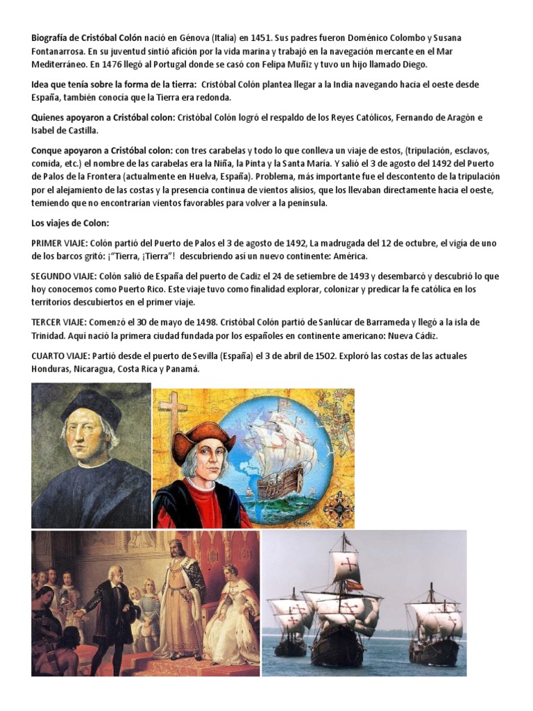 Biografía de Cristóbal Colón Nació en Génova | PDF