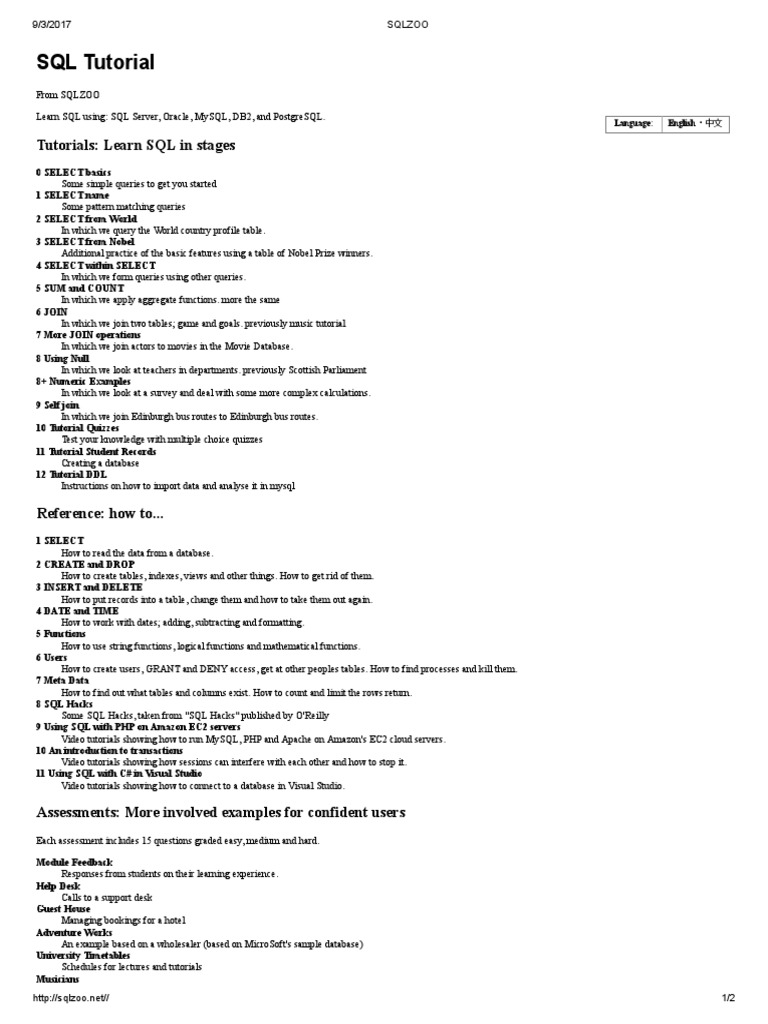 SQLZOO | PDF | Sql | Databases