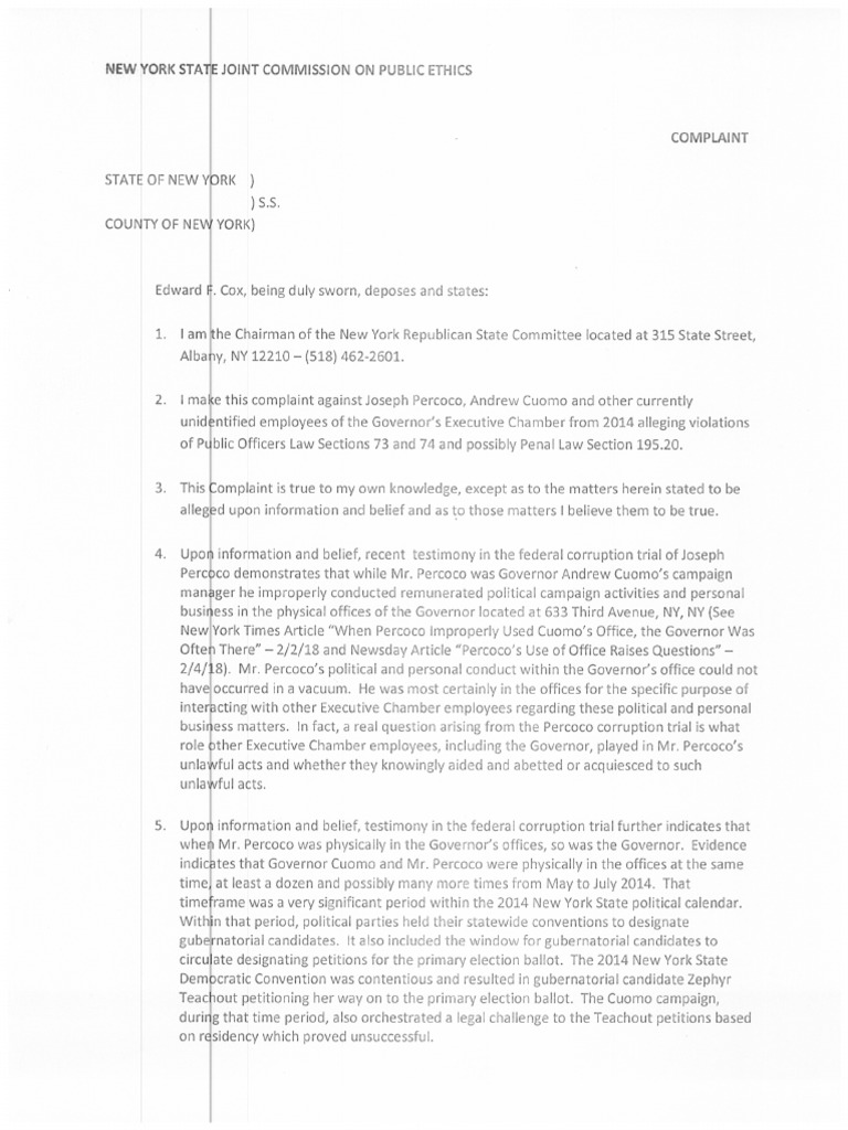 Ed Cox's JCOPE Complaint | PDF