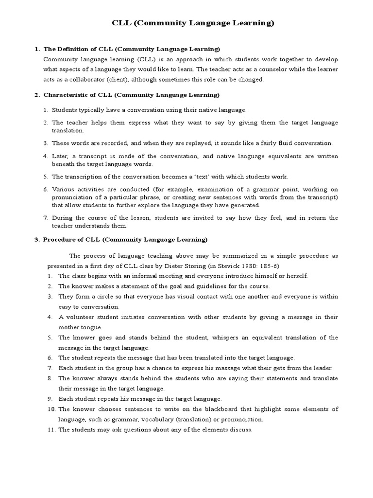 The Definition of CLL (Community Language Learning) | PDF | Second ...
