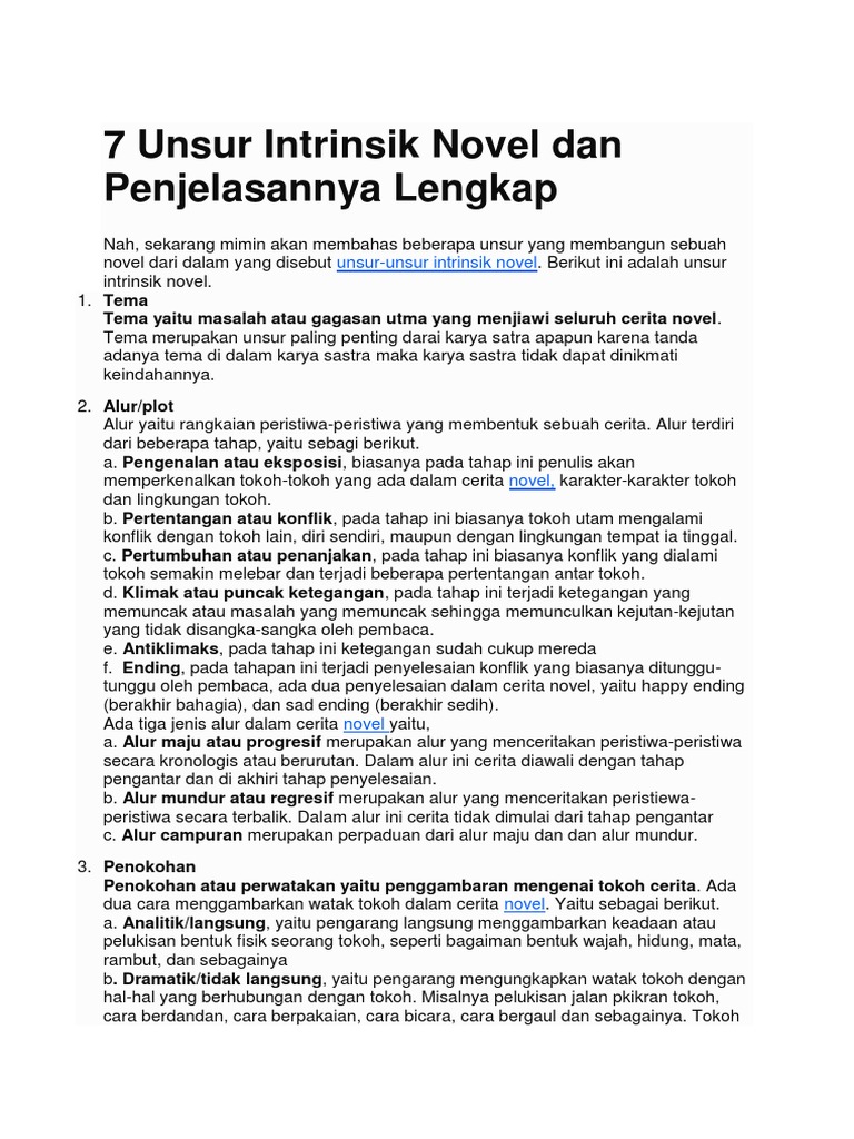 7 Unsur Intrinsik dalam Novel | PDF