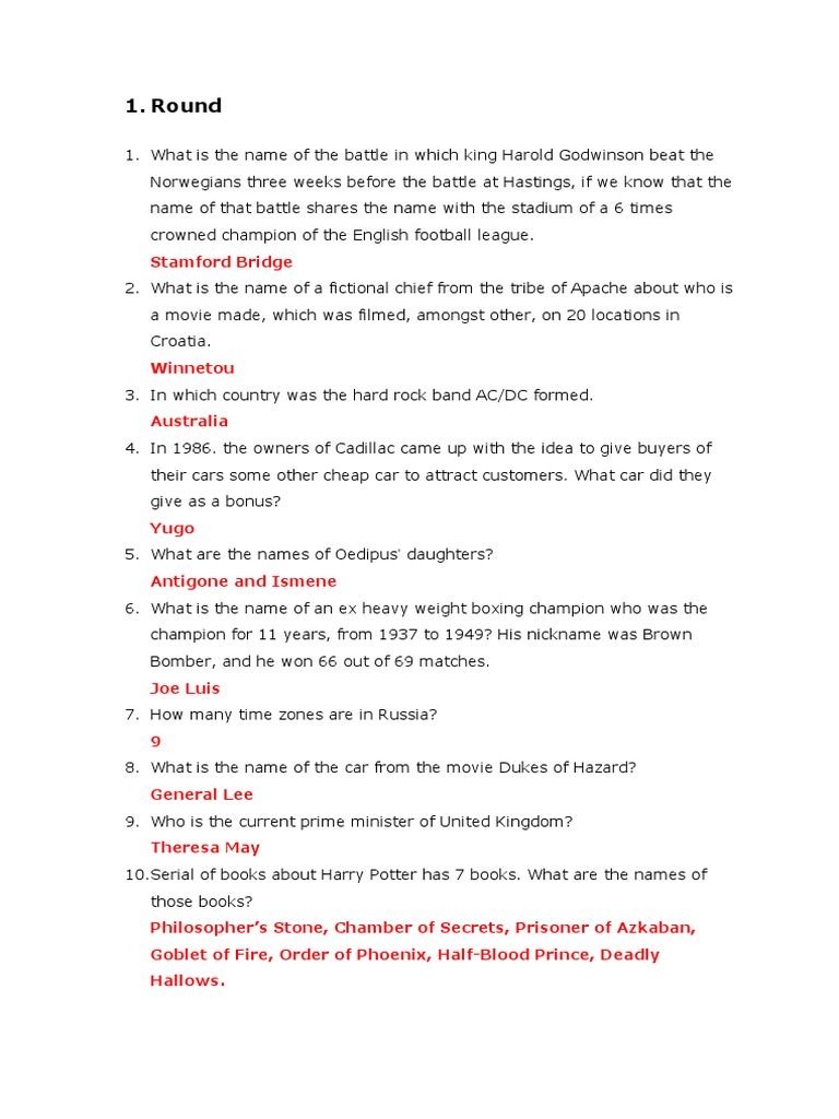 A Comprehensive Collection of Trivia Questions Across Diverse Topics | PDF