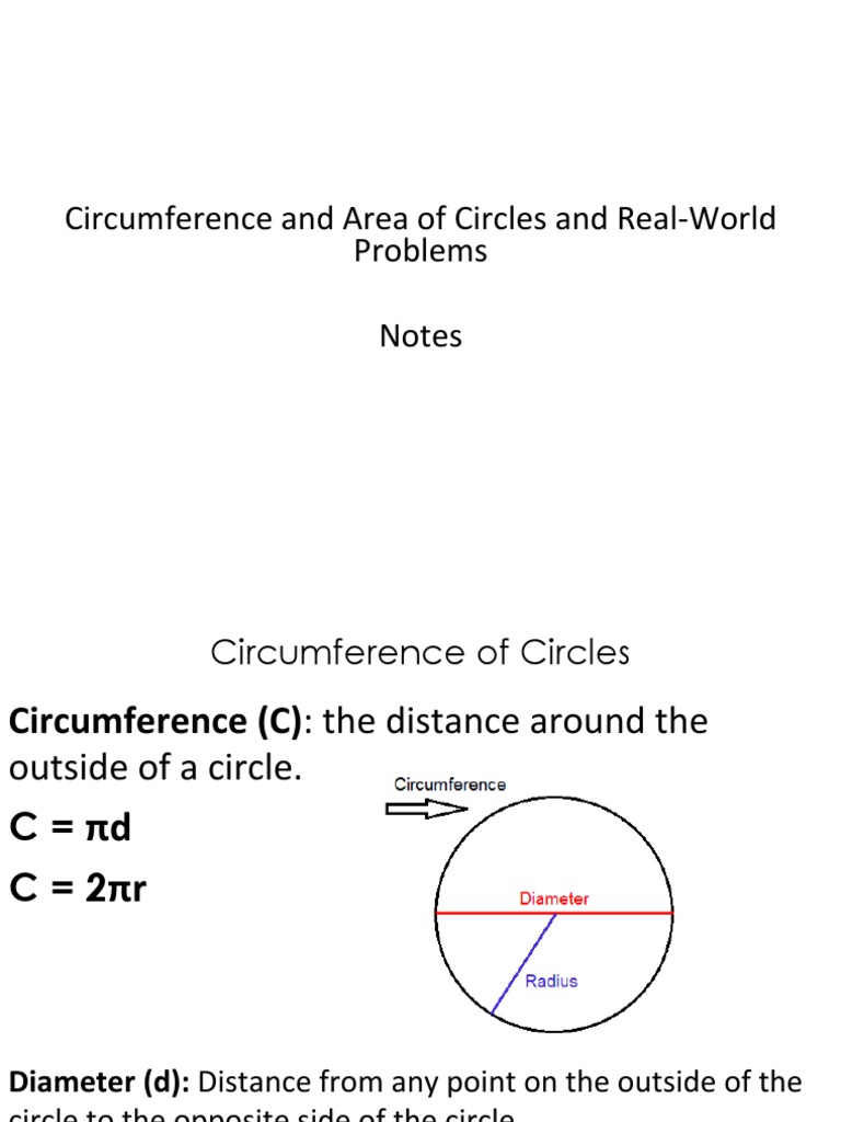 Circumference and Area of Circles and Real-World Problems Notes | PDF ...