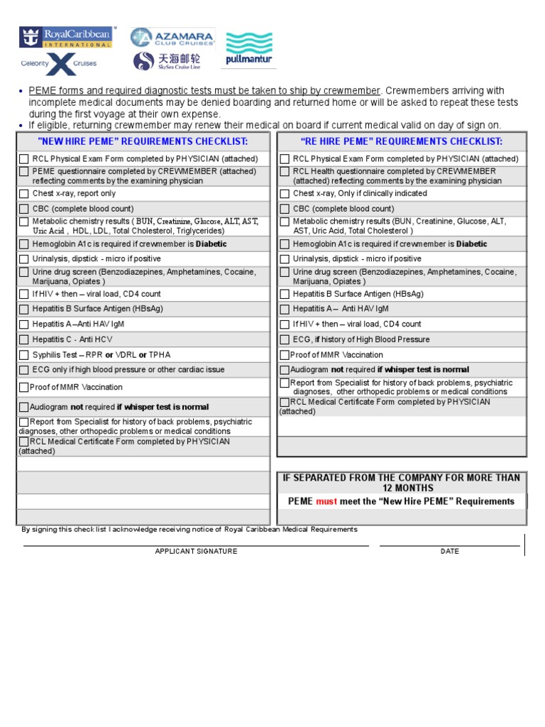 2015 RCL Peme Requirements Checklist | PDF | Hepatitis | Physical ...