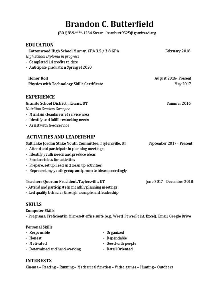 Student Resume Template Brandon 1 | PDF