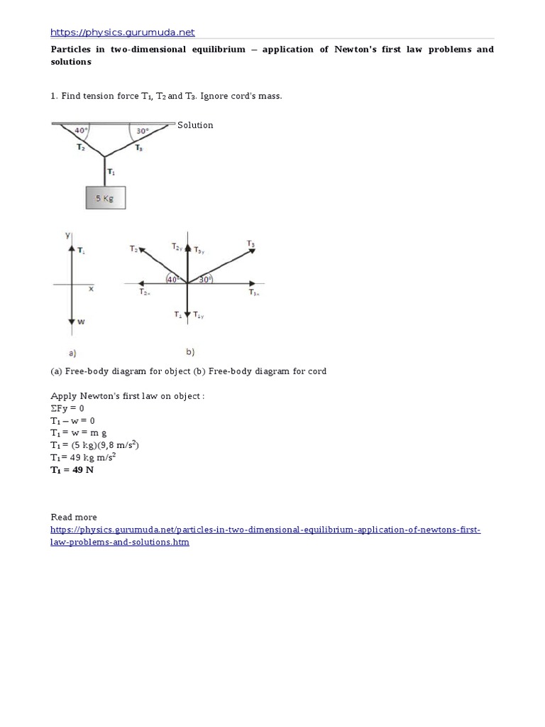 Application of Newton's First Law - Particles in Two-Dimensional Equilibrium | PDF | Science ...