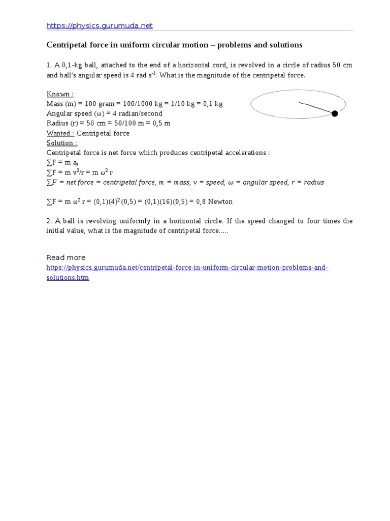 Centripetal Force Problems & Solutions | PDF