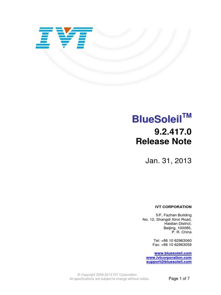 BlueSoleil9.2 417.0ReleaseNote | PDF | Bluetooth | File Transfer Protocol