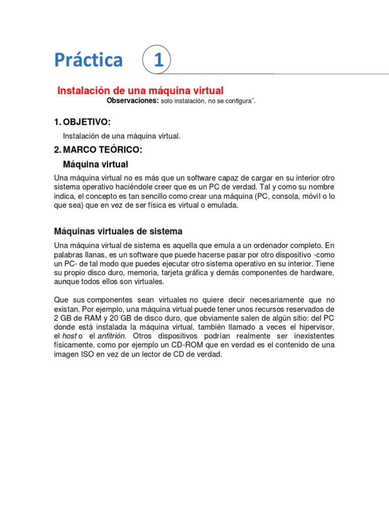 Practica 1.instalacion de Maquina Virtual | PDF | Virtualización ...