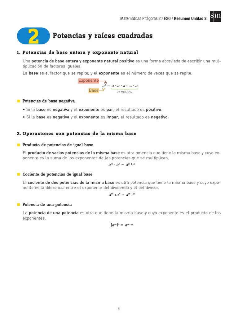 Tema 2 Potencias y Raíces Cuadradas | PDF | Exponenciación | Raíz cuadrada