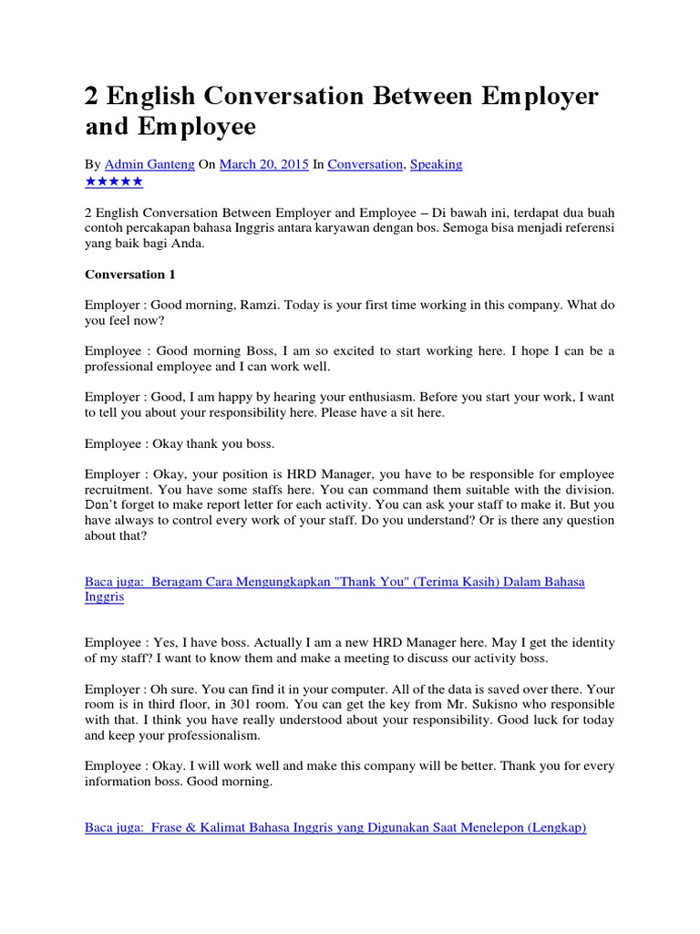 2 English Conversation Between Employer and Employee | PDF