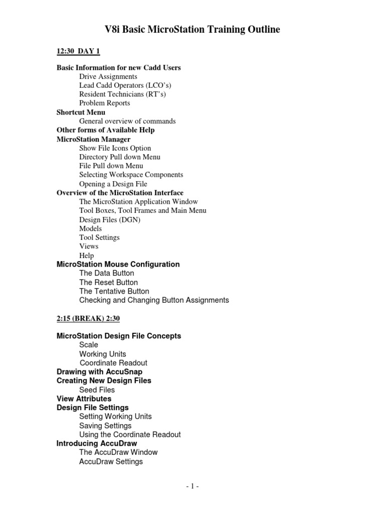 Basic MicroStation Student Training Outline V8i | PDF | Menu (Computing ...