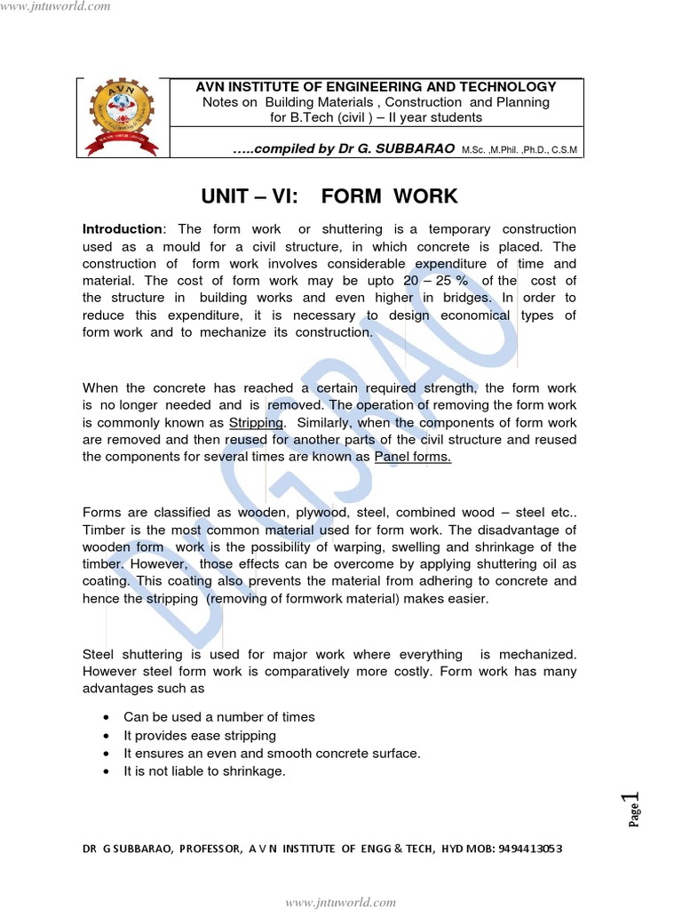 Unit 6 Form Work Jwfiles Pdf Scaffolding Concrete