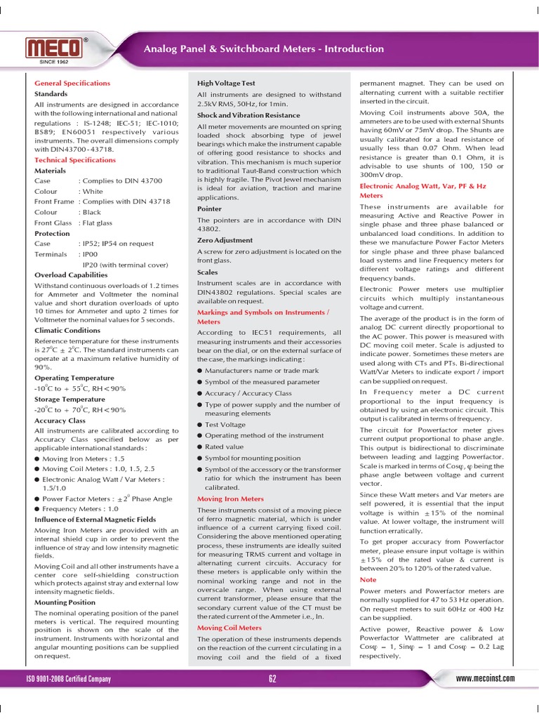Analog Panel & Switchboard Meters - Introduction: General ...