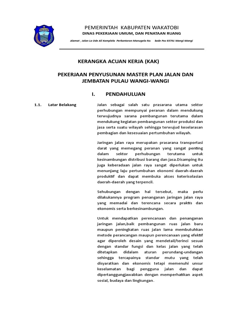 Kak Master Plan Jaringan Jalan Dan Jembatan | PDF