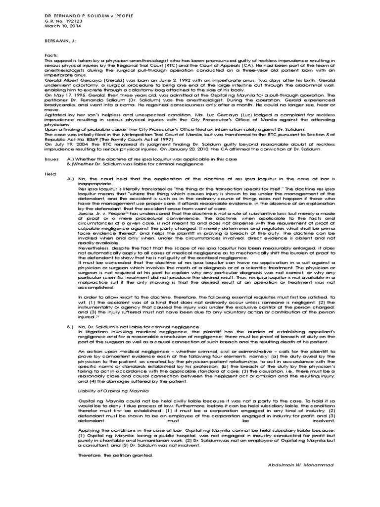 Dr. Fernando P. Solidum V. People G.R. No. 192123 March 10, 2014 ...