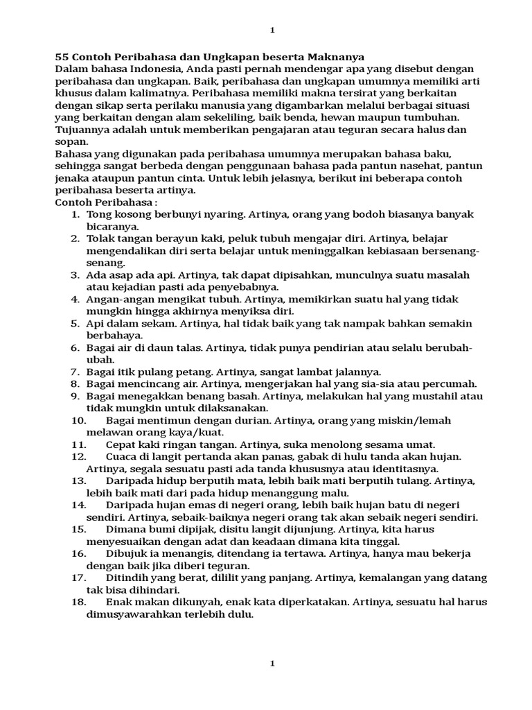 55 Contoh Peribahasa Dan Ungkapan Beserta Maknanya | PDF | Puisi