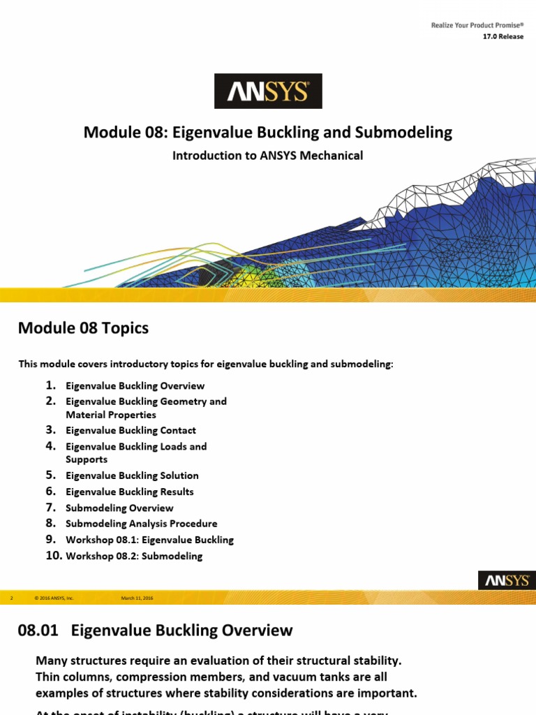 Mechanical Intro 17.0 M08 Eigenvalue Buckling and Submodeling | PDF | Buckling | Eigenvalues And ...
