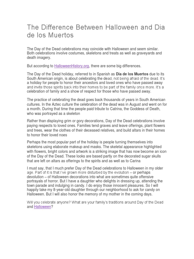 The Difference Between Halloween and Dia de Los Muertos | PDF | Social ...
