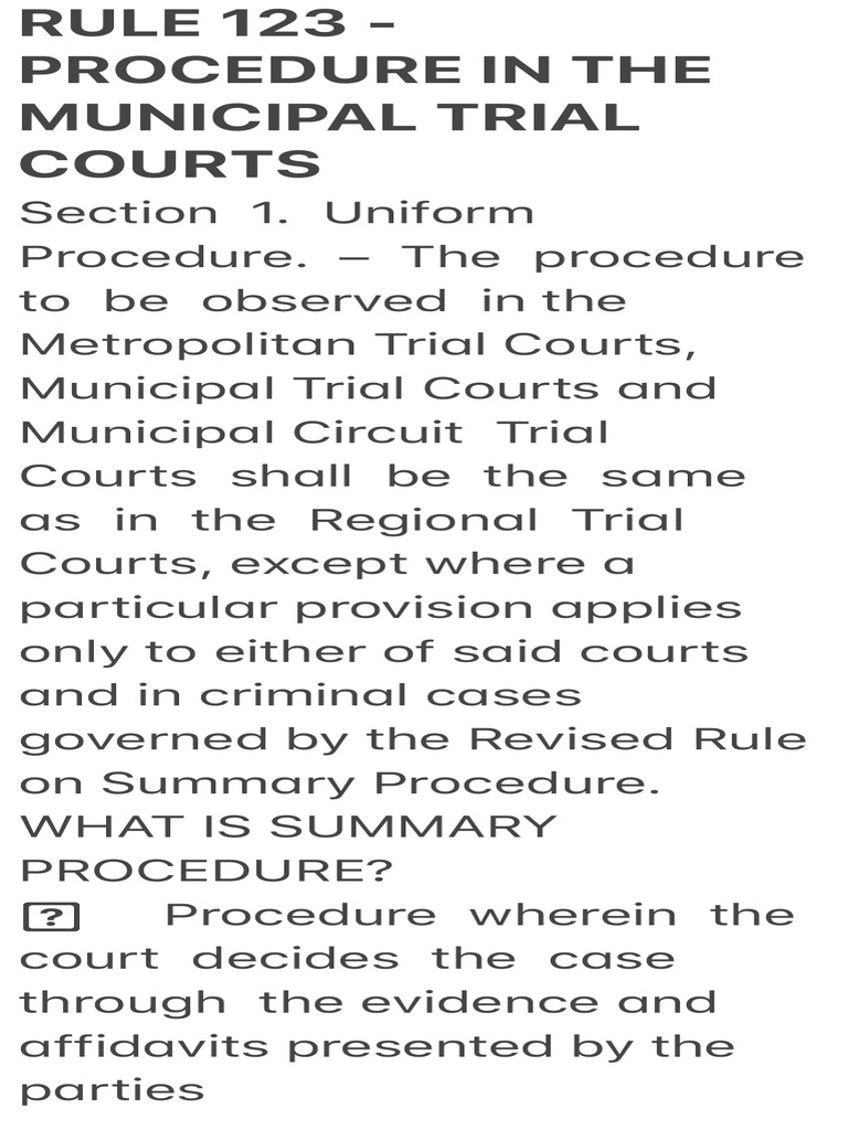 Rule 123 - Procedure in The Municipal Trial Courts | PDF | Complaint ...