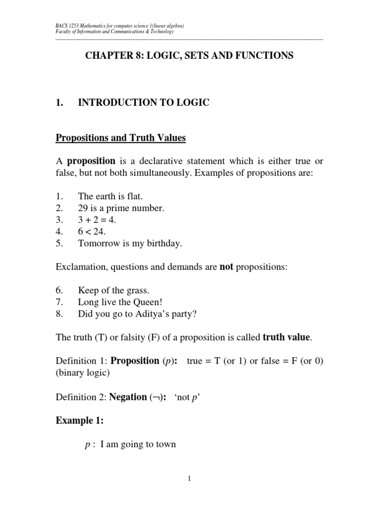 Chapter 8: Logic, Sets and Functions | PDF | Mathematical Concepts ...