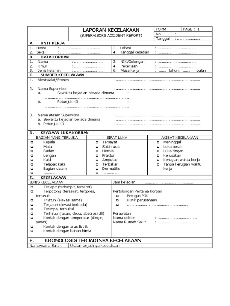 Laporan Kecelakaan Kerja Tahap 1 | PDF