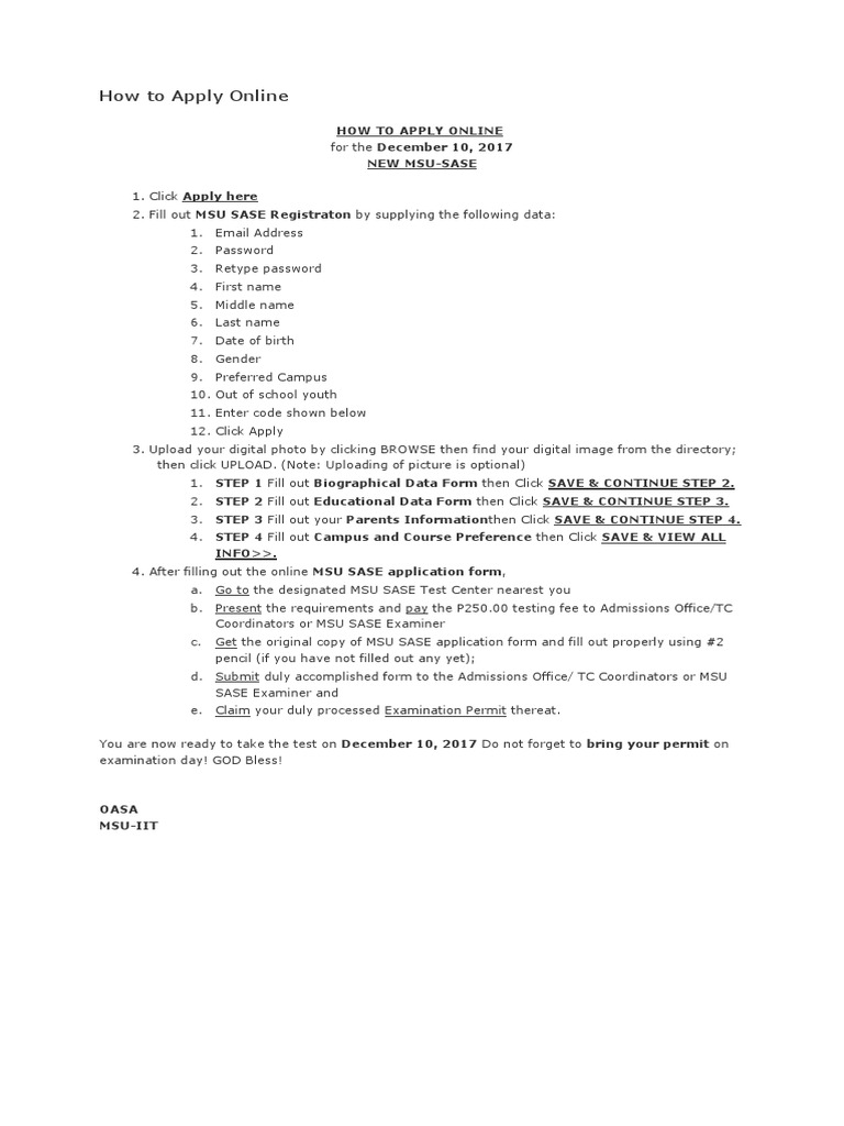 How To Apply Online New Msu-Sase | PDF