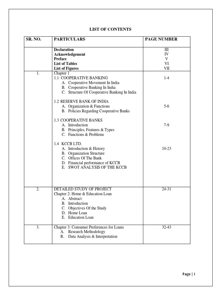 List of Contents Sr. No. Particulars Page Number: Declaration ...