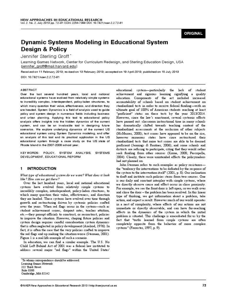 Dynamic Systems Modeling in Educational System Design & Policy | PDF ...