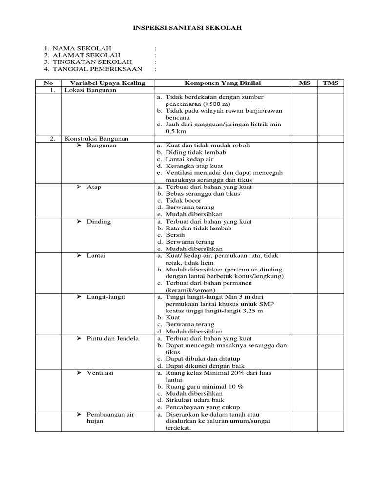 Inspeksi Sanitasi Sekolah 1 | PDF
