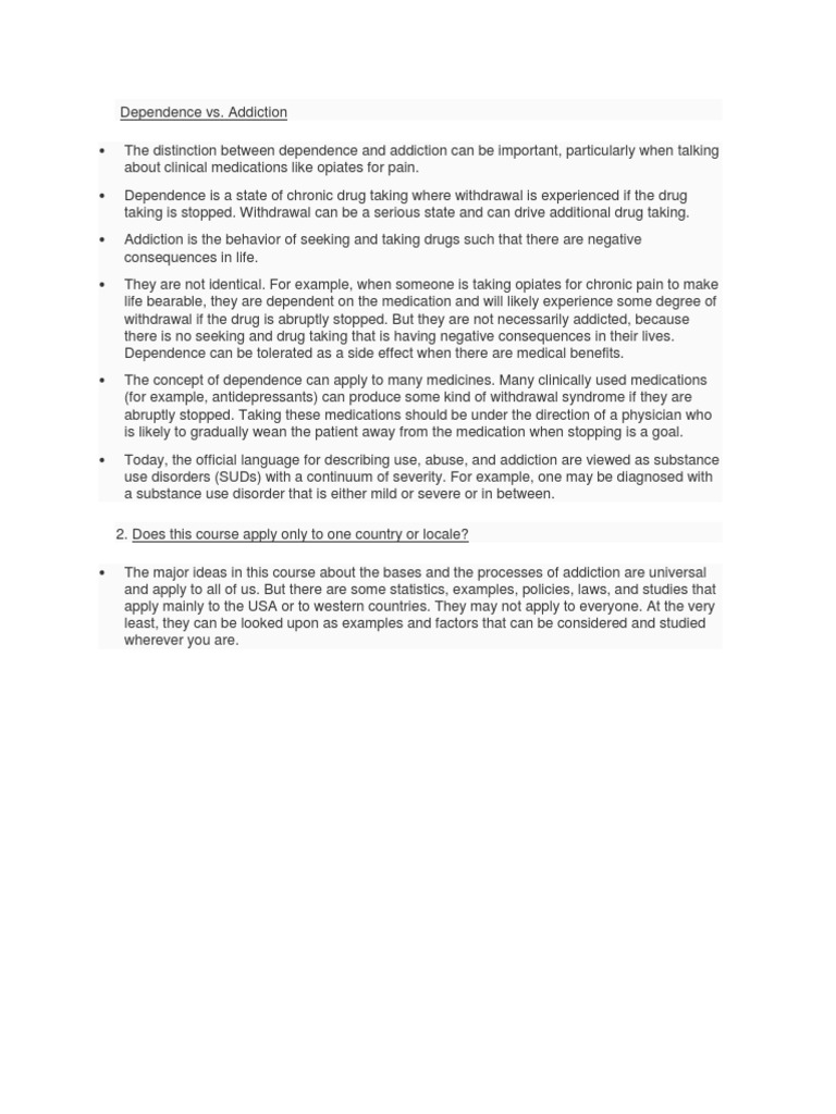 Dependence vs. Addiction Explained | PDF | Self-Improvement