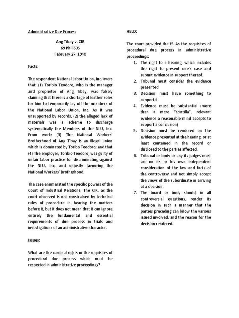 Ang Tibay v. CIR (GR No. L-46496) | Evidence | Tribunal