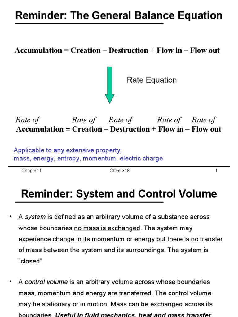 Reminder: The General Balance Equation: Accumulation Creation ...