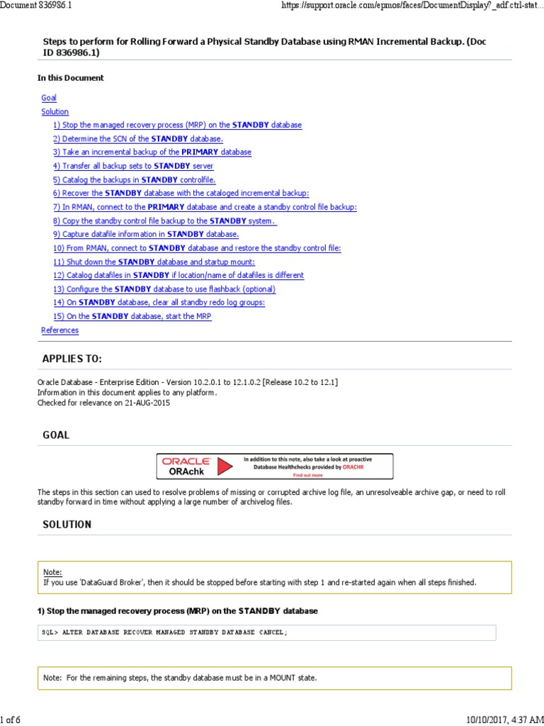 Steps To Perform For Rolling Forward A Physical Standby Database Using Rman Incremental Backup 0023