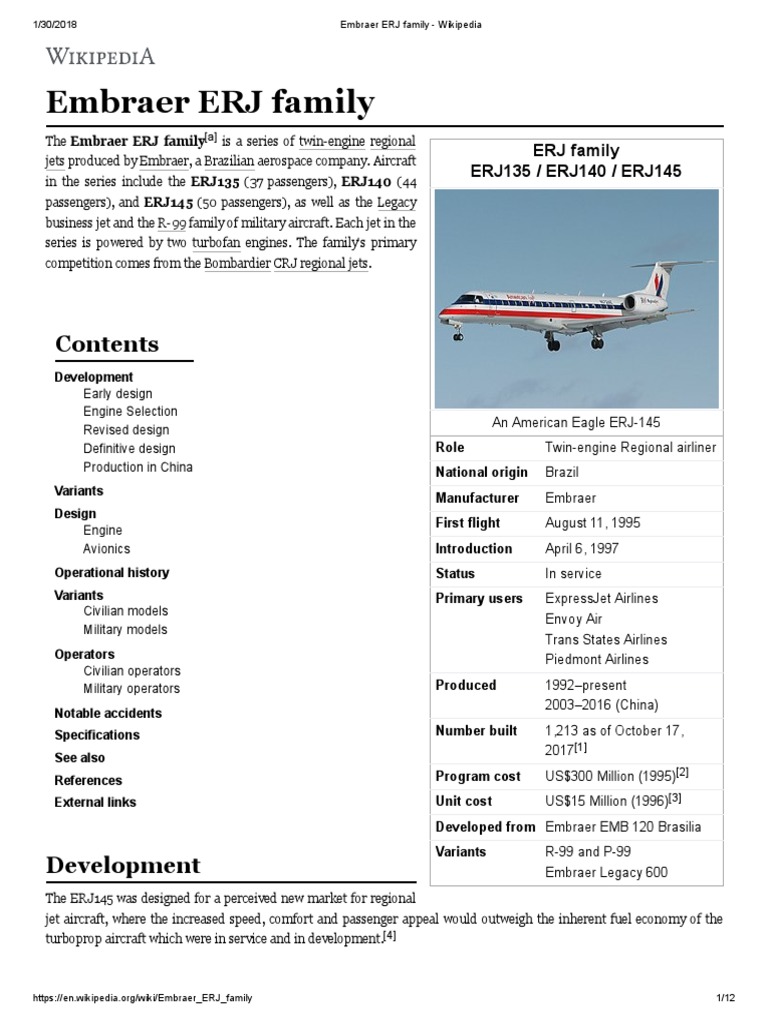 Embraer ERJ family - Wikipedia.pdf | Aircraft | Aerospace Engineering
