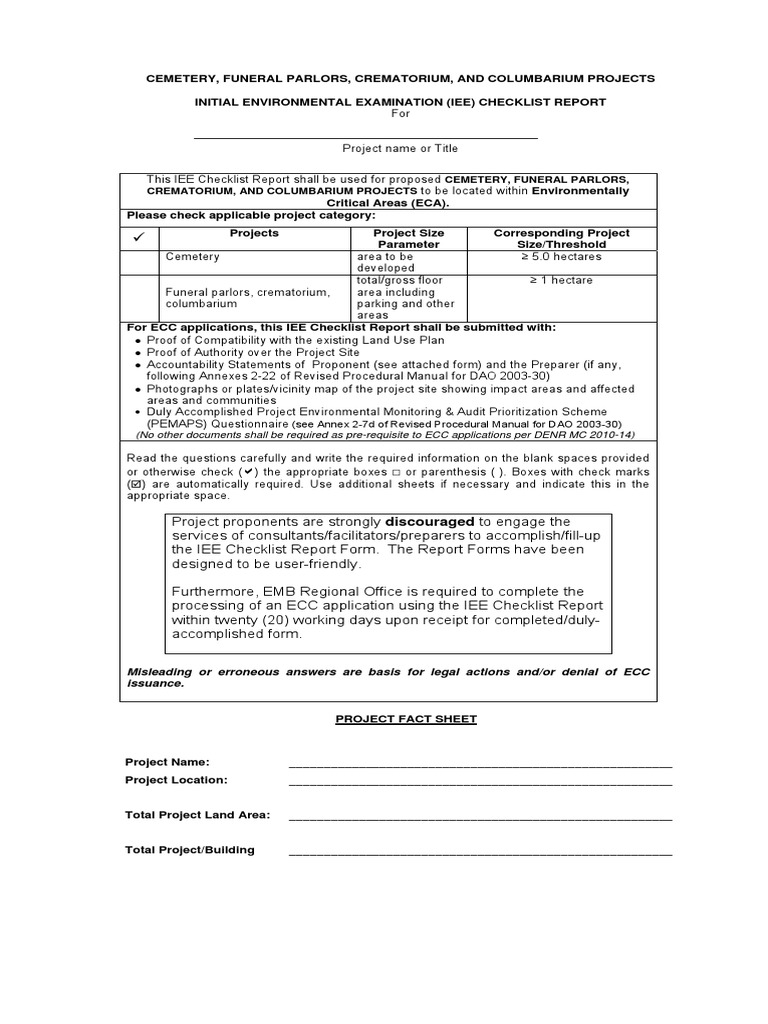 IEE Checklist for Cemetery Projects | PDF | Waste | Environmental ...