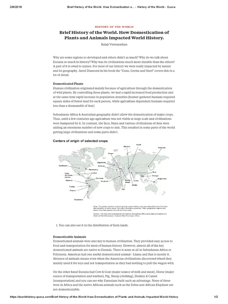 Brief History of The World. How Domestication O.. | PDF | Domestication ...