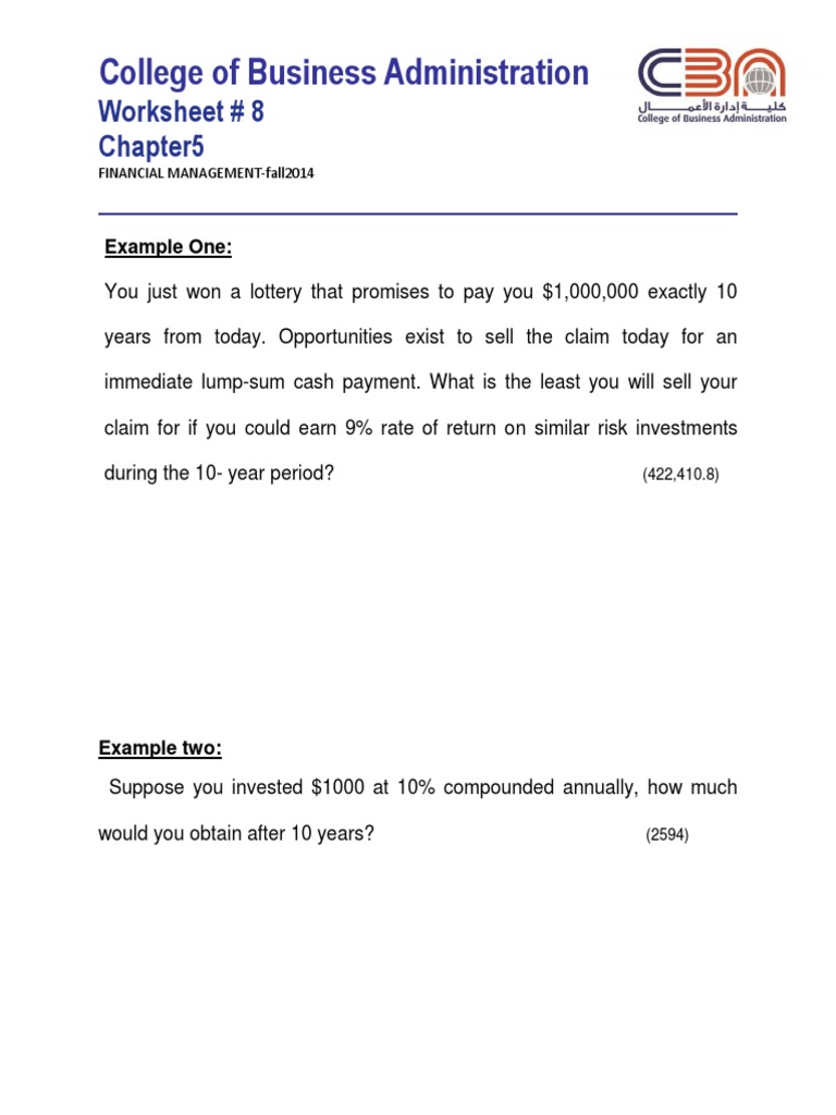 College of Business Administration: Worksheet # 8 | PDF