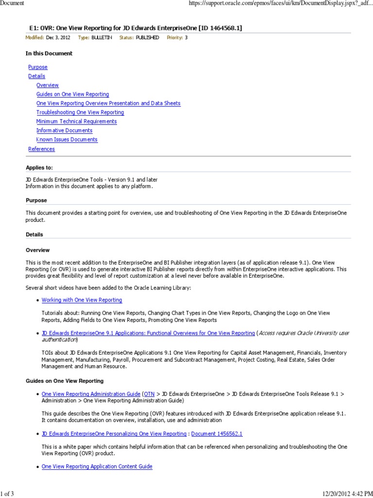 One View Reporting For Jd Edwards Enterpriseone Pdf Business
