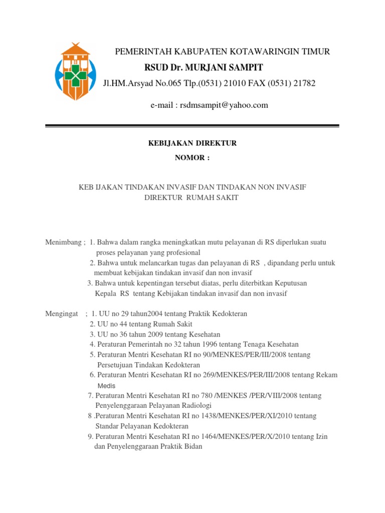 Kebijakan Tindakan Invasif Dan Non Invasif | PDF