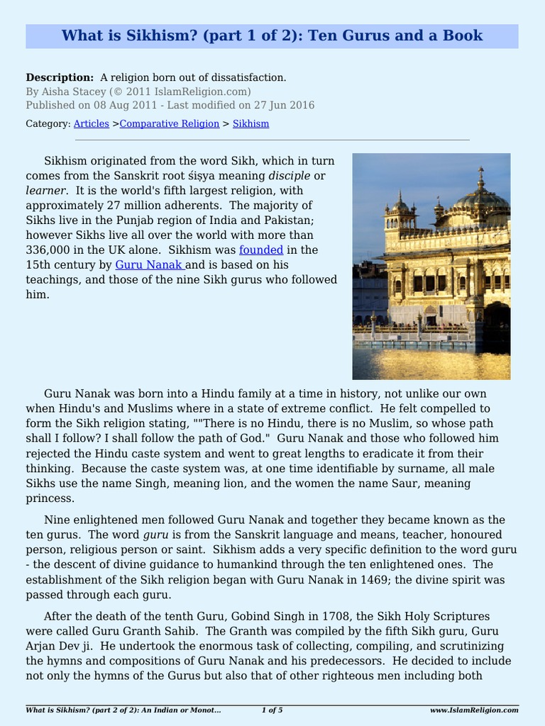 What Is Sikhism Complete From Part 1 To 2 4619 en | PDF | Guru Nanak ...
